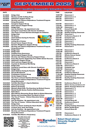 Community Education Events Calendar | RWJUH Hamilton